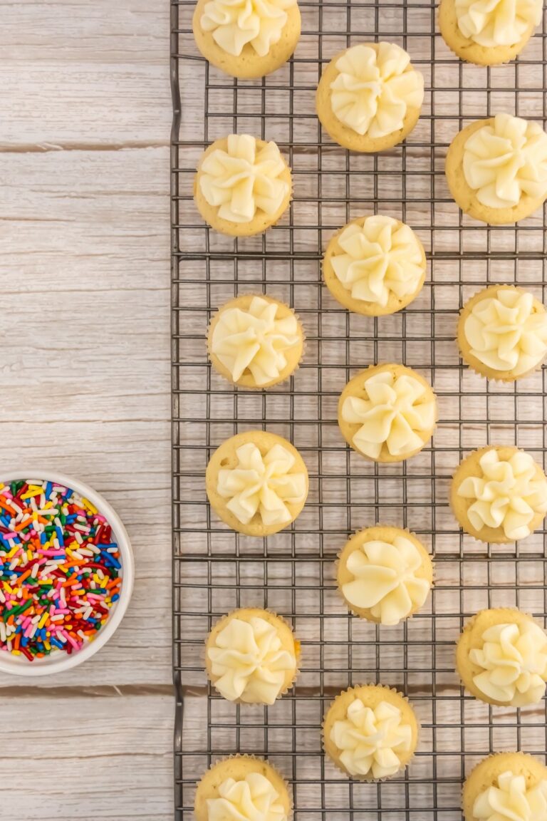 Vanilla Mini Cupcakes with Buttercream Frosting | OverThePartyTable